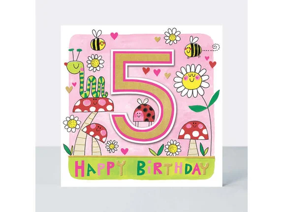 Rachel Ellen Čestitka Age 5 Girl/Toadstools birthday card