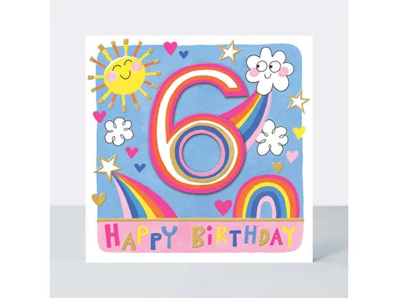 Rachel Ellen Čestitka Age 6 Girl/Sunshine & Rainbows birthday card