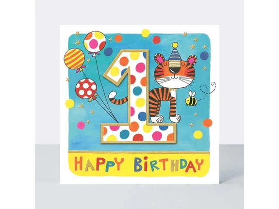 Rachel Ellen Čestitka Age 1 Boy/Tiger birthday card