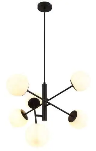 RABALUX Meduza, luster crni sa belim staklenim kuglama, 6xE14 G45, precnik 58cm