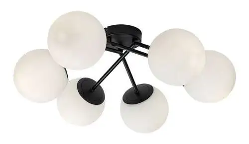 RABALUX Meduza, plafonska crna sa belim staklenim kuglama, 6xE14, 55x19cm