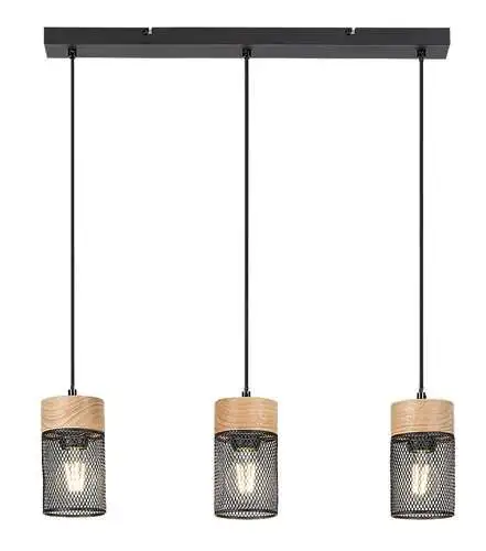 RABALUX Kalum, metalna/drvena lampa sa crnim metalnim abažurom, E27 3x25W, L60cm, IP20