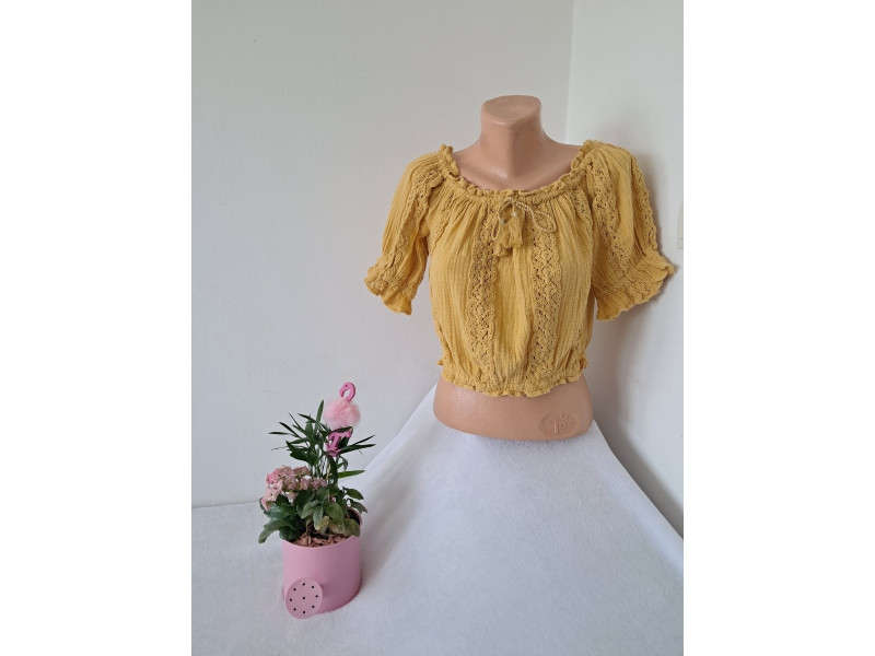 American Eagle romanticna senf zuta boho bluza vel S
