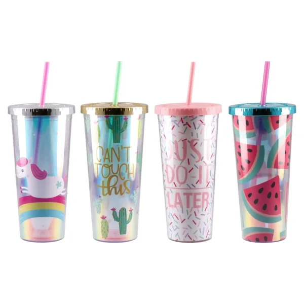 Style Trend, čaša sa cevčicom, plastična, metalik, 710ml, miks