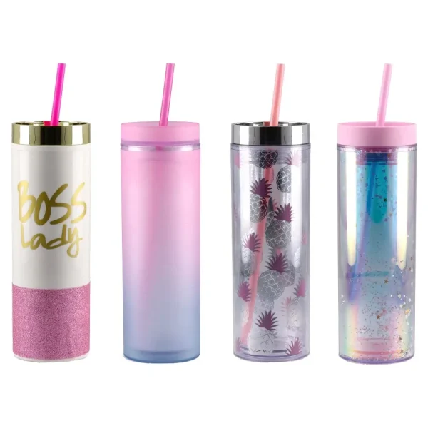 Style Trend, čaša sa cevčicom, plastična, 470ml, miks