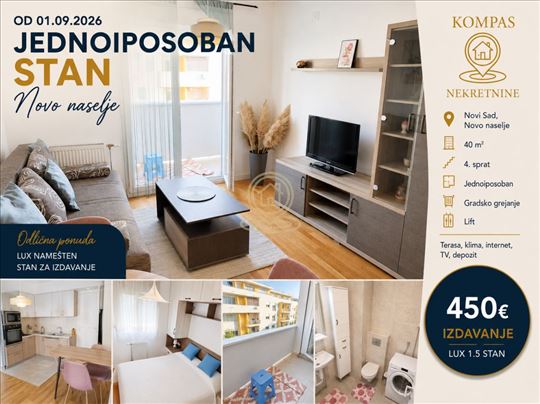 Jednoiposoban stan za iznajmljivanje Novi Sad – No