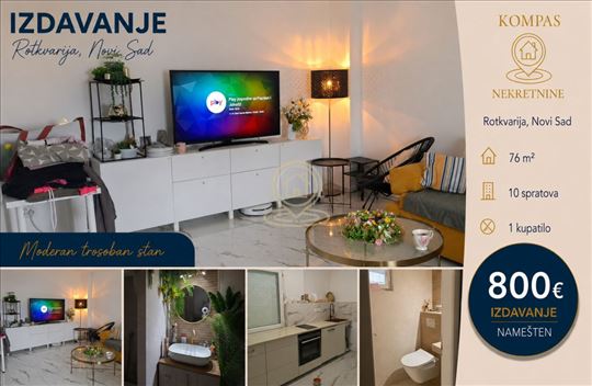 Trosoban stan u Rotkvariji, Novi Sad, 76 m²