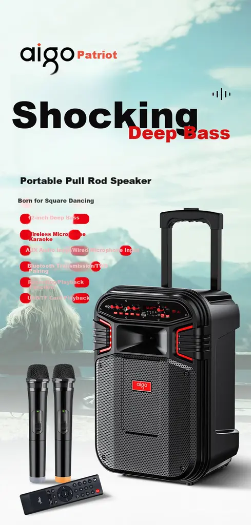 Aiguozhe Bluetooth karaoke zvučnik sa 2 mikrofona S59, Crni