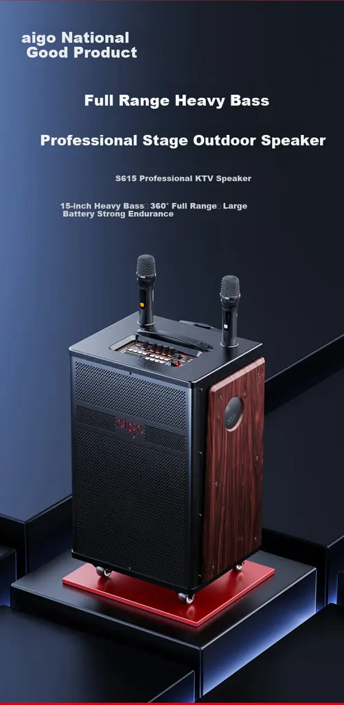 Aiguozhe Bluetooth karaoke zvučnik sa 2 mikrofona S615, USB, Crni