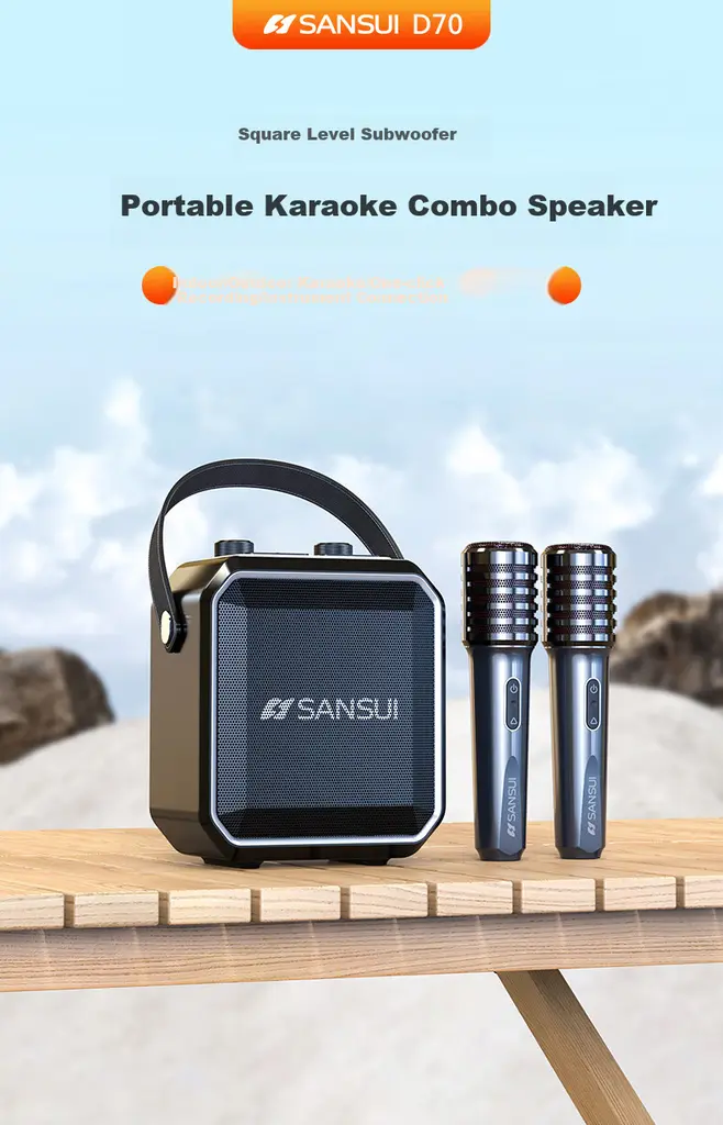 Sansui Bluetooth karaoke zvučnik sa 2 mikrofona D70, Crni