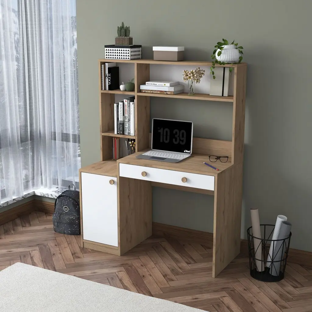 Hanah Home Radni sto i polica za knjige, Beli