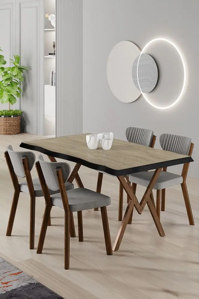 Hanah Home Trpezarijski set, 5 komada, Svetlosivi