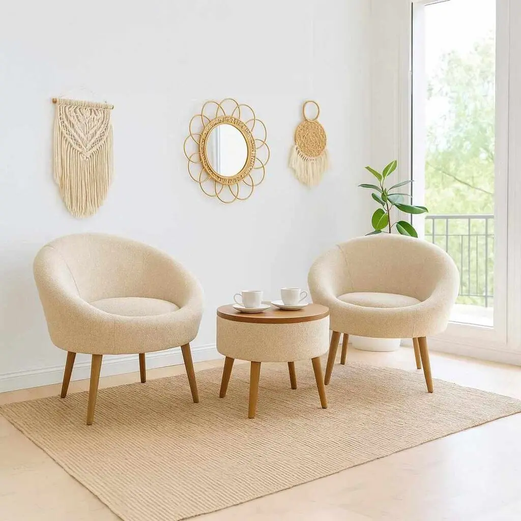Atelier del Sofa Set stolica i stočića, 3 komada, Bež
