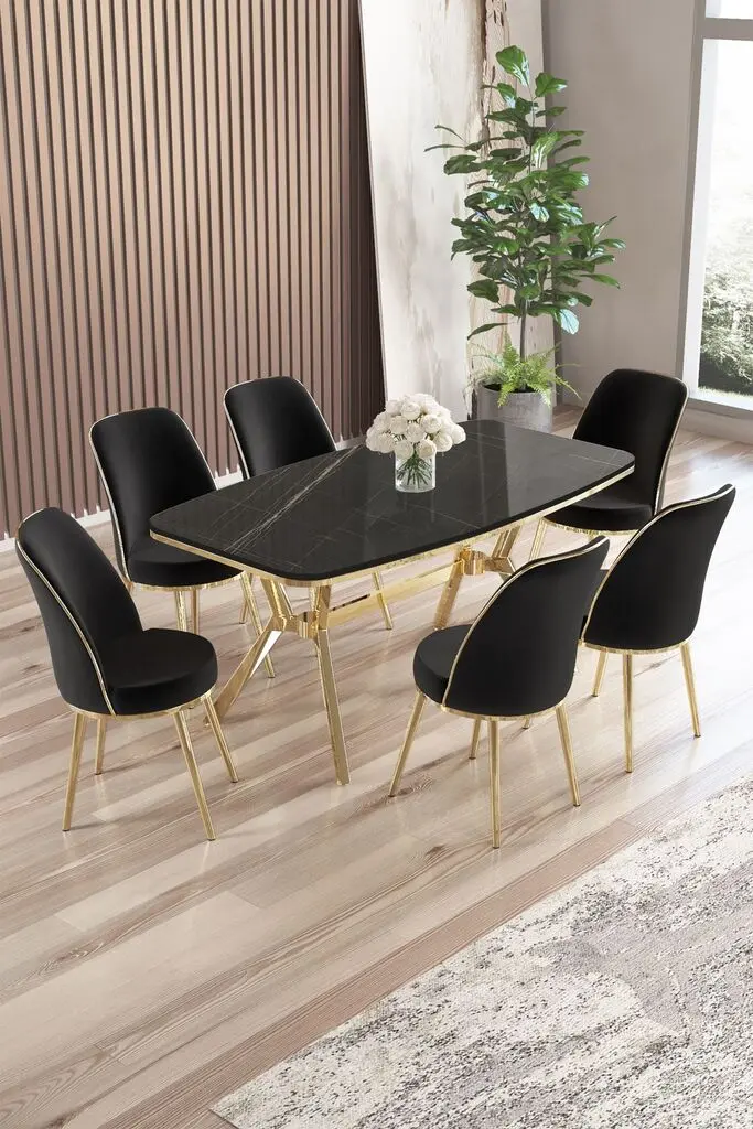 Hanah Home Trpezarijski set, 7 komada, Crni