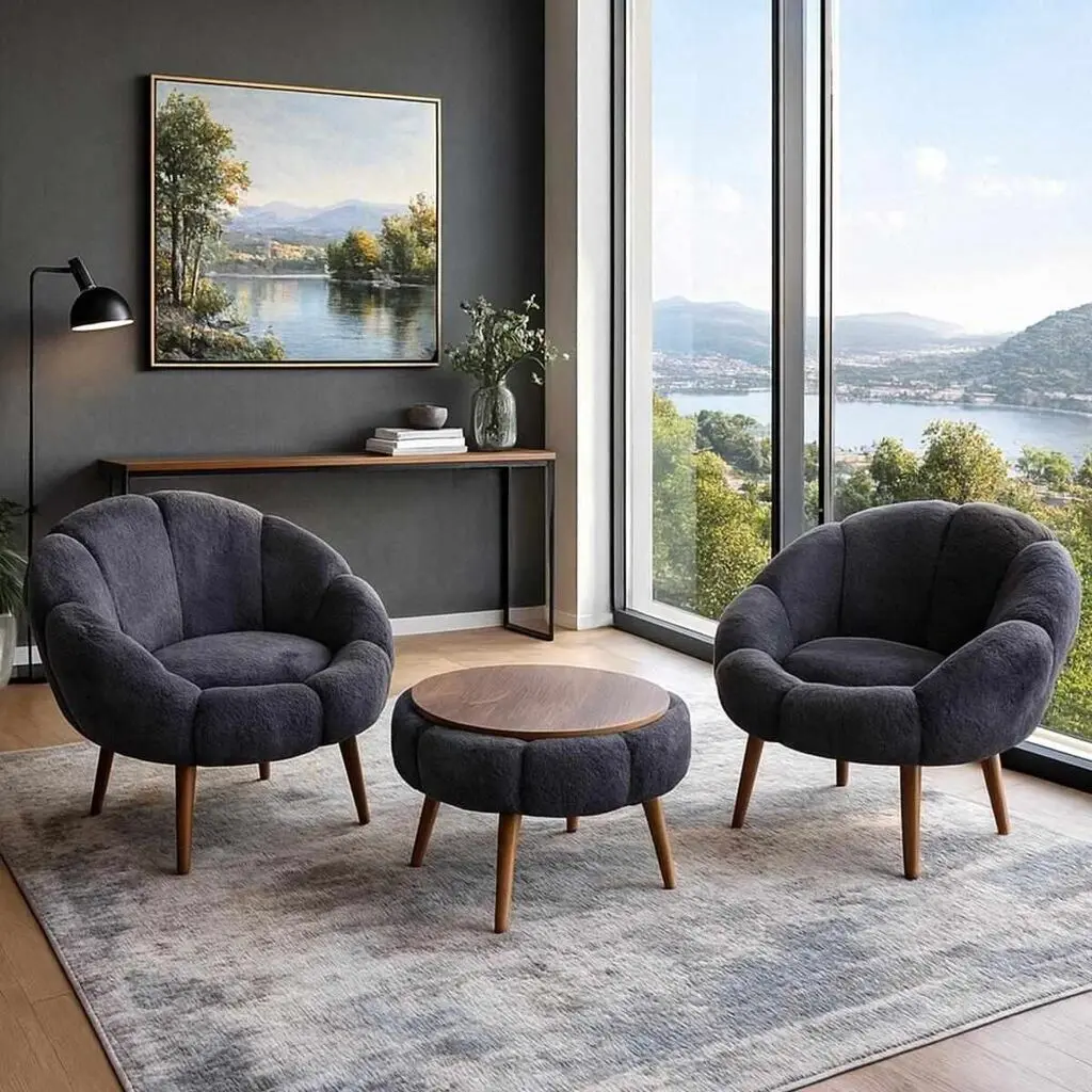 Atelier del Sofa Set stolica i stočića, 3 komada, Crni