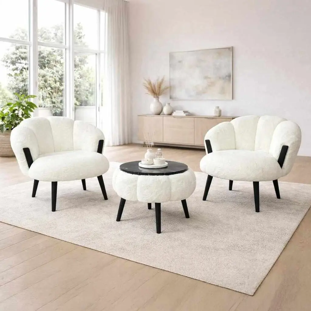 Atelier del Sofa Set stolica i stočića, 3 komada, Beli
