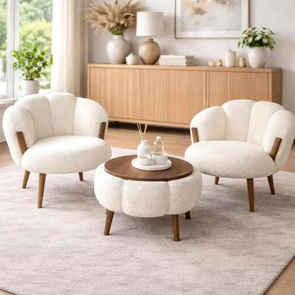Atelier del Sofa Set stolica i stočića, 3 komada, Beli