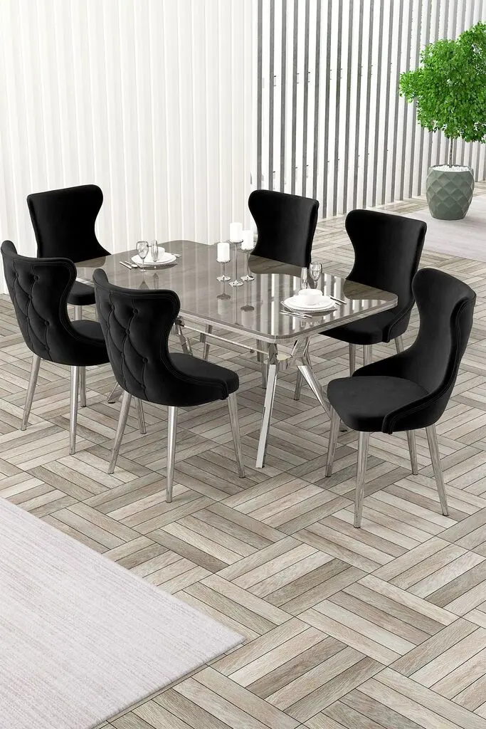 Hanah Home Trpezarijski set, 7 komada, Crni