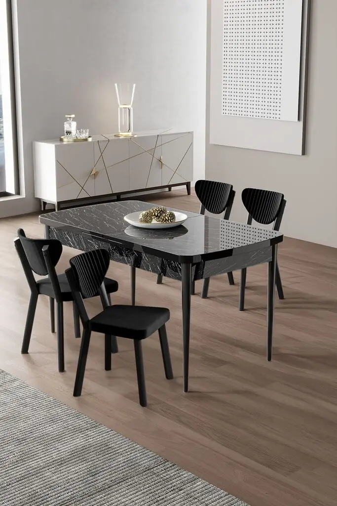 Hanah Home Trpezarijski set, 5 komada, Crni