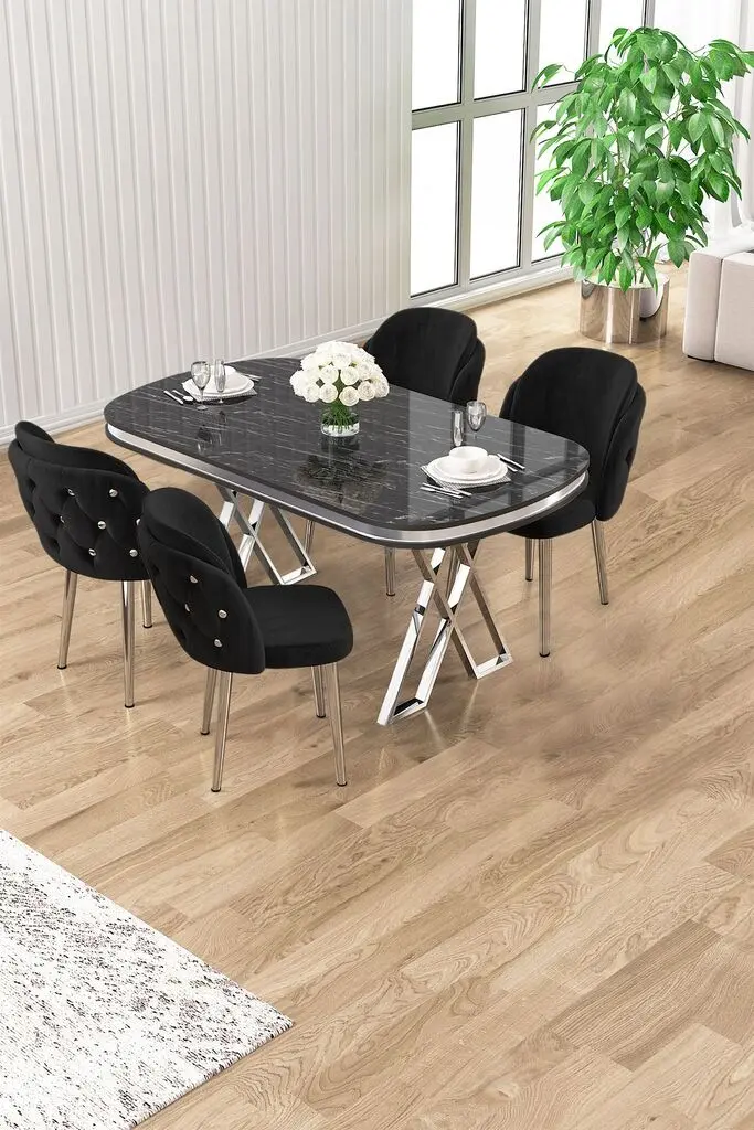 Hanah Home Trpezarijski set, 5 komada, Crni