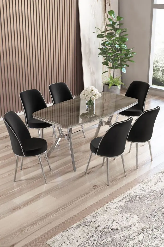 Hanah Home Trpezarijski set, 7 komada, Crni
