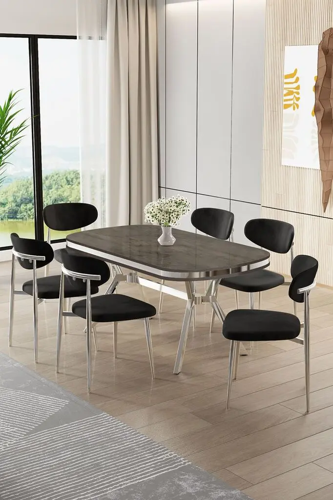 Hanah Home Trpezarijski set, 7 komada, Crni