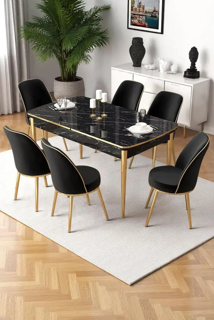 Hanah Home Trpezarijski set, 7 komada, Crni