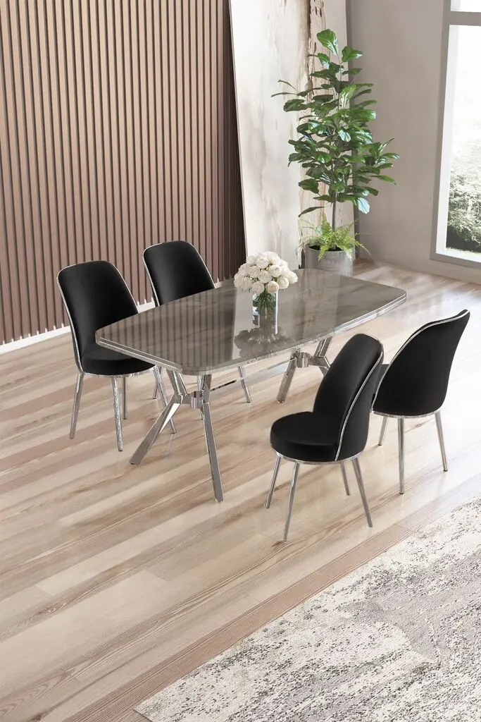 Hanah Home Trpezarijski set, 5 komada, Crni