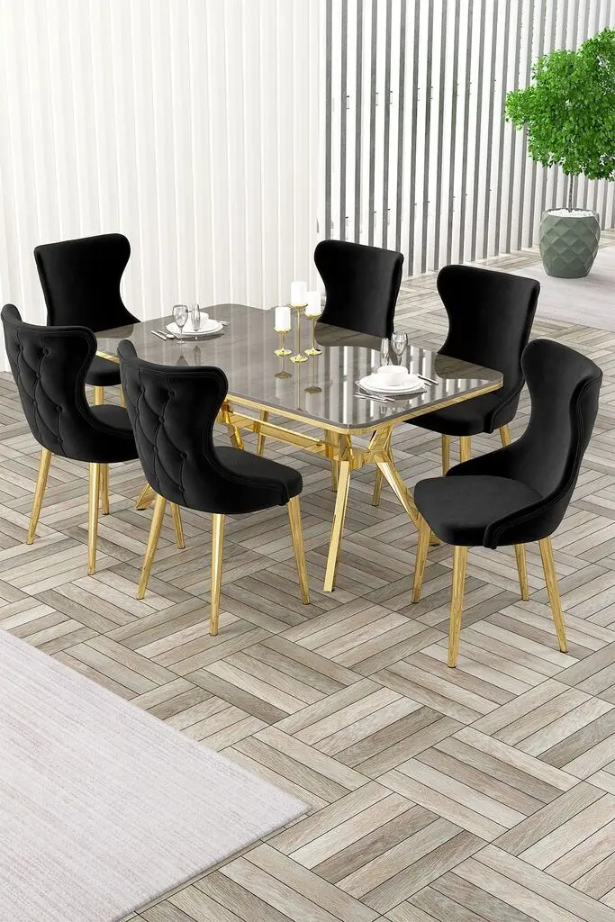 Hanah Home Trpezarijski set, 7 komada, Crni