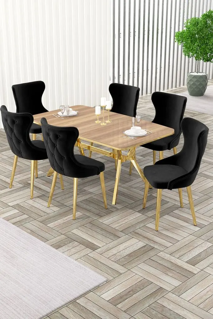 Hanah Home Trpezarijski set, 7 komada, Crni