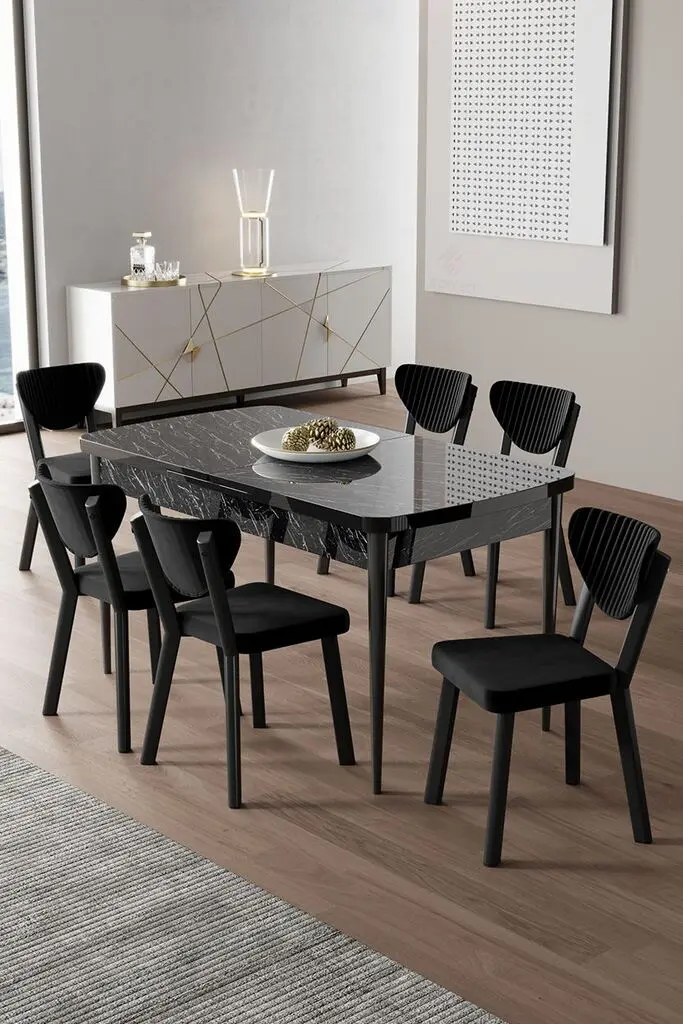 Hanah Home Trpezarijski set, 7 komada, Crni