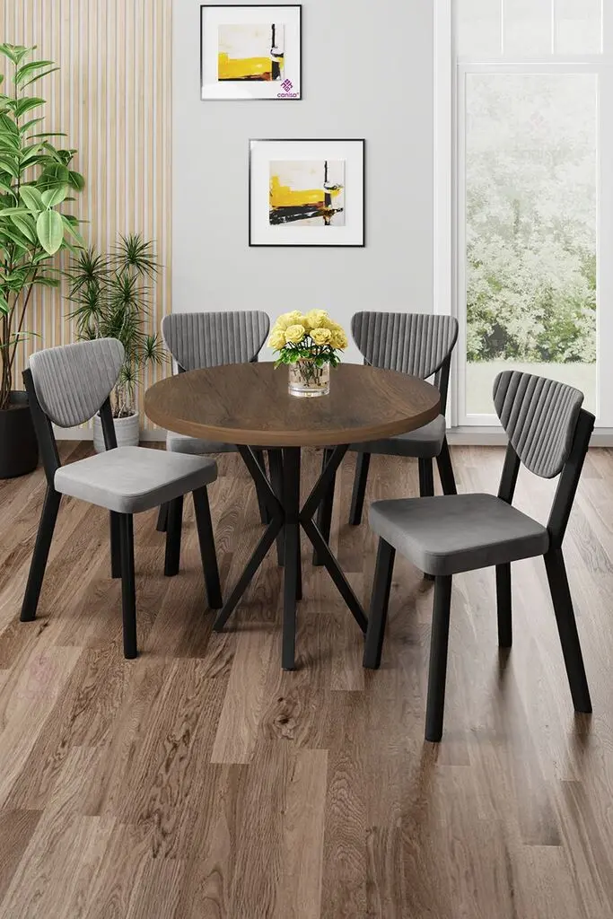Hanah Home Trpezarijski set, 5 komada, Svetlosivi