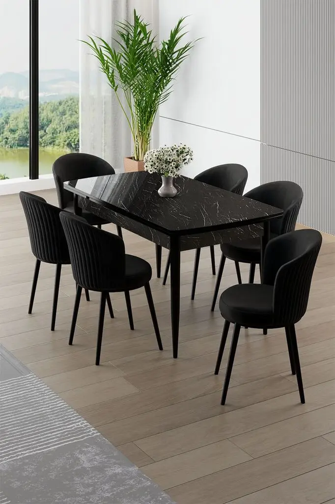 Hanah Home Trpezarijski set, 7 komada, Crni