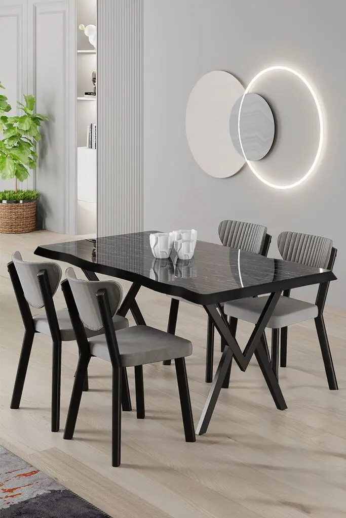 Hanah Home Trpezarijski set, 5 komada, Svetlosivi