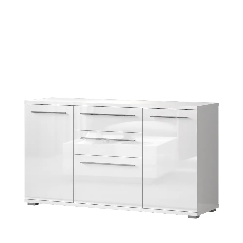 JELA KOMODA K150-3K2F/PN - kolekcija Piano - Bela lak/Kristalno Bela HG Lak - 150x85x45 cm