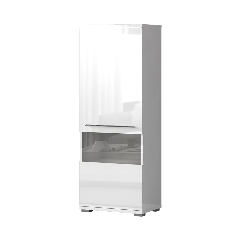 JELA VITRINA V60V-1KS/PN - kolekcija Piano - Bela lak/Kristalno Bela HG Lak - 60x161x40 cm