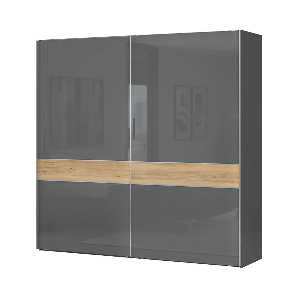 JELA Klizni plakar PK231/ON - kolekcija Onyx - Antracit HG lak/Pacifik orah lak - 230x224x61 cm
