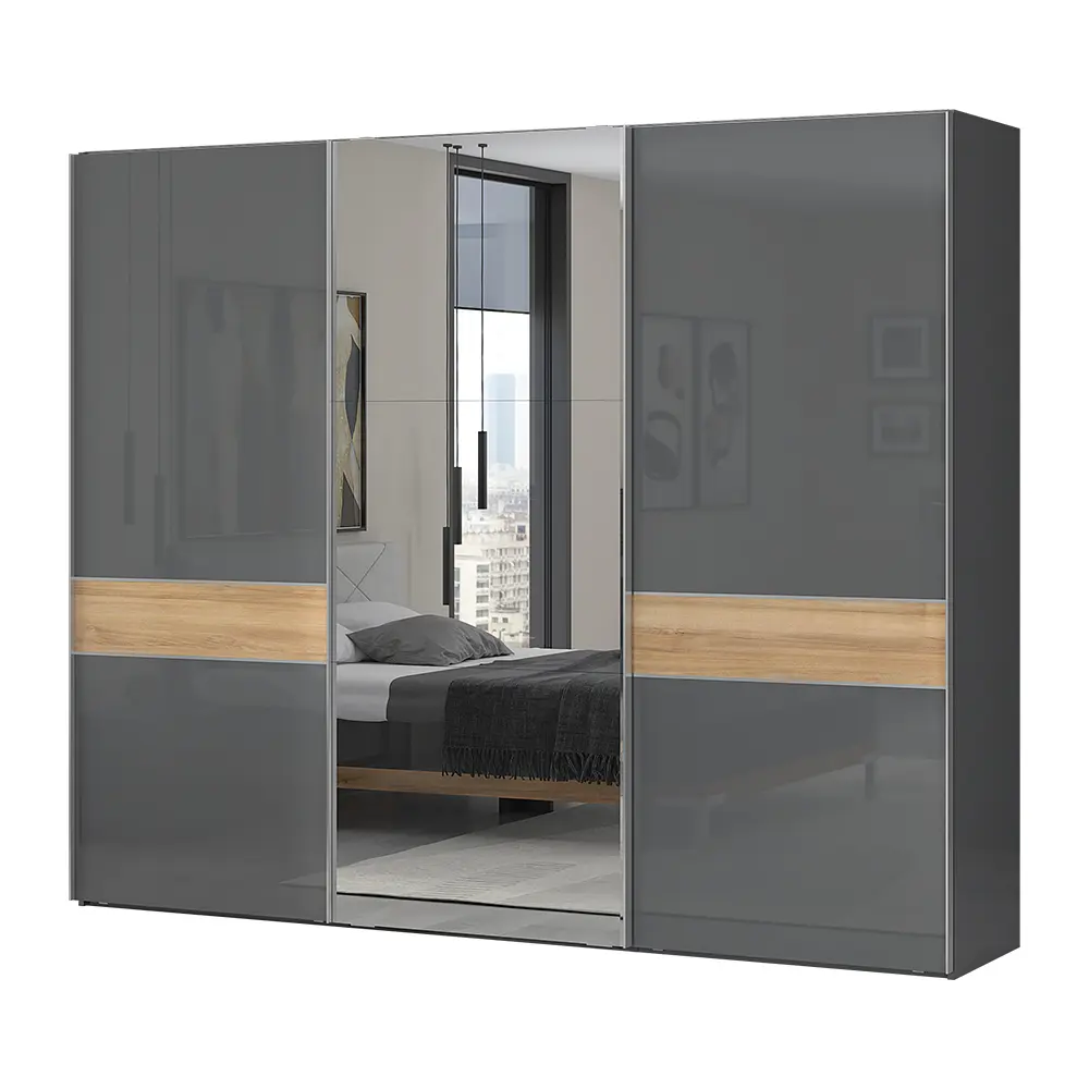 JELA Klizni plakar PK281-OG/ON - kolekcija Onyx - Antracit HG lak/Pacifik orah lak - 272x224x61 cm