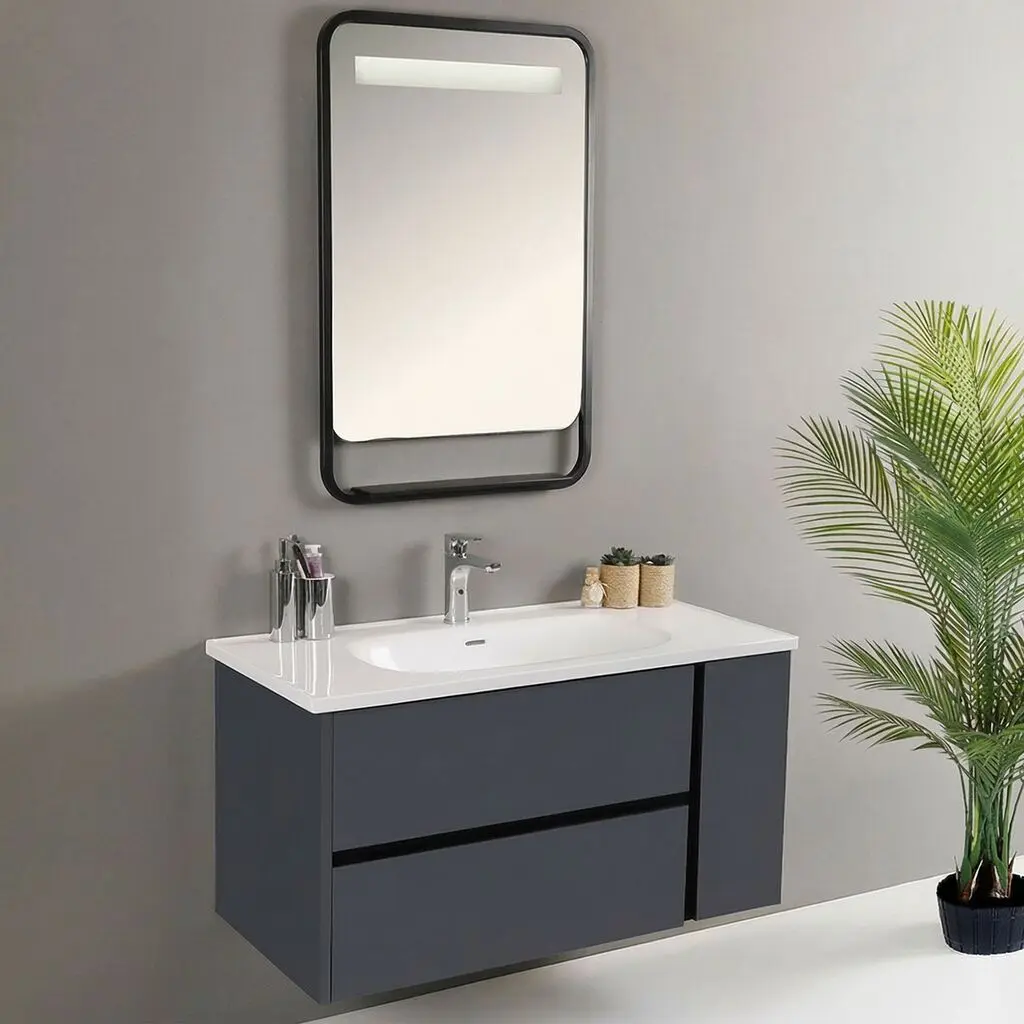 Skye Decor Set kupatilskog ormarića sa umivaonikom i ogledalom, 2 dela, Antracit