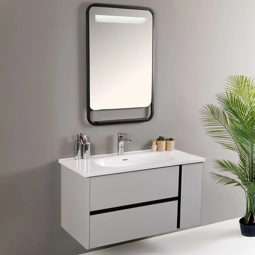 Skye Decor Set kupatilskog ormarića sa umivaonikom i ogledalom, 2 dela, Bež