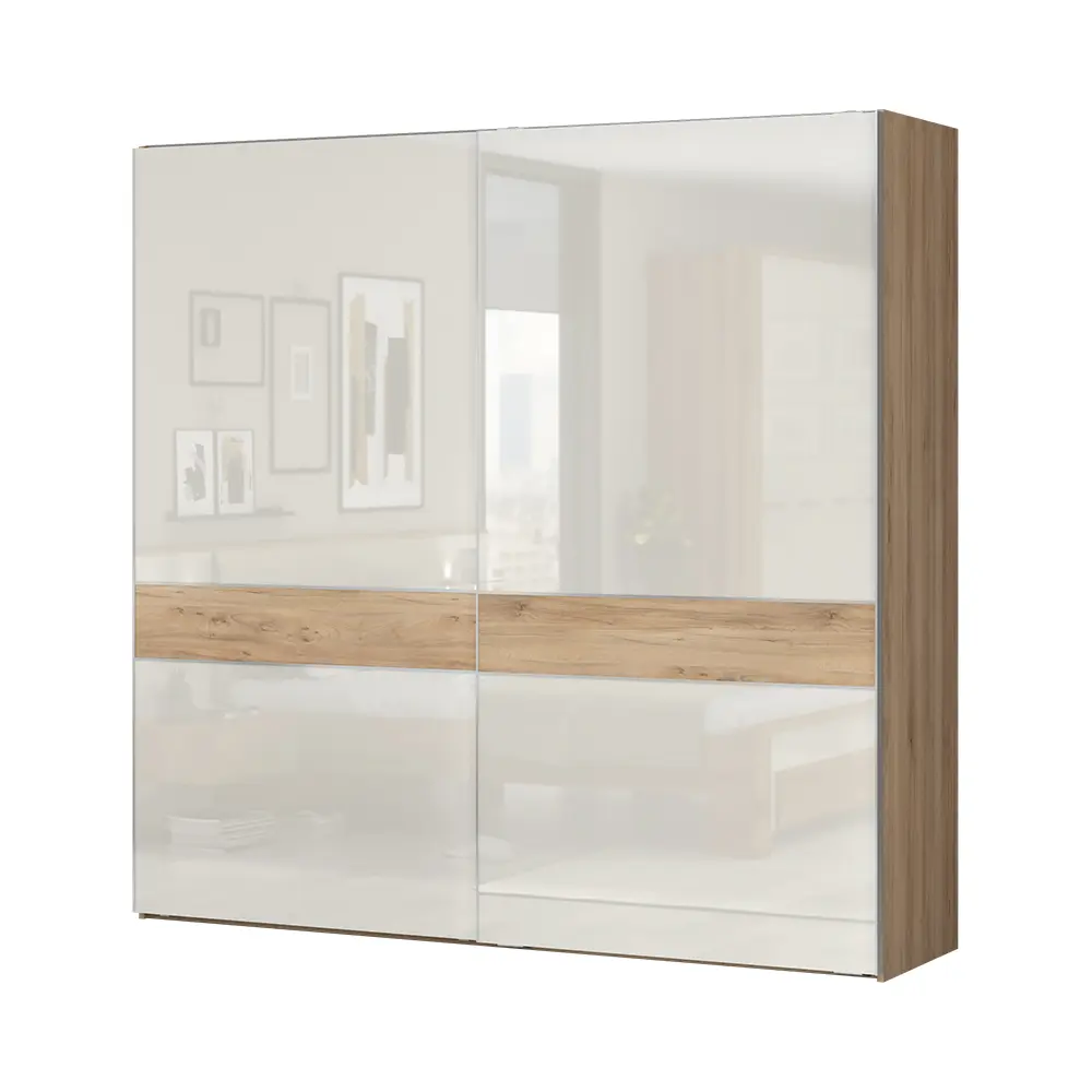 JELA KLIZNI PLAKAR PK231/GL - kolekcija Gala - Pacifik orah/Bež Lak - 230x224x61 cm