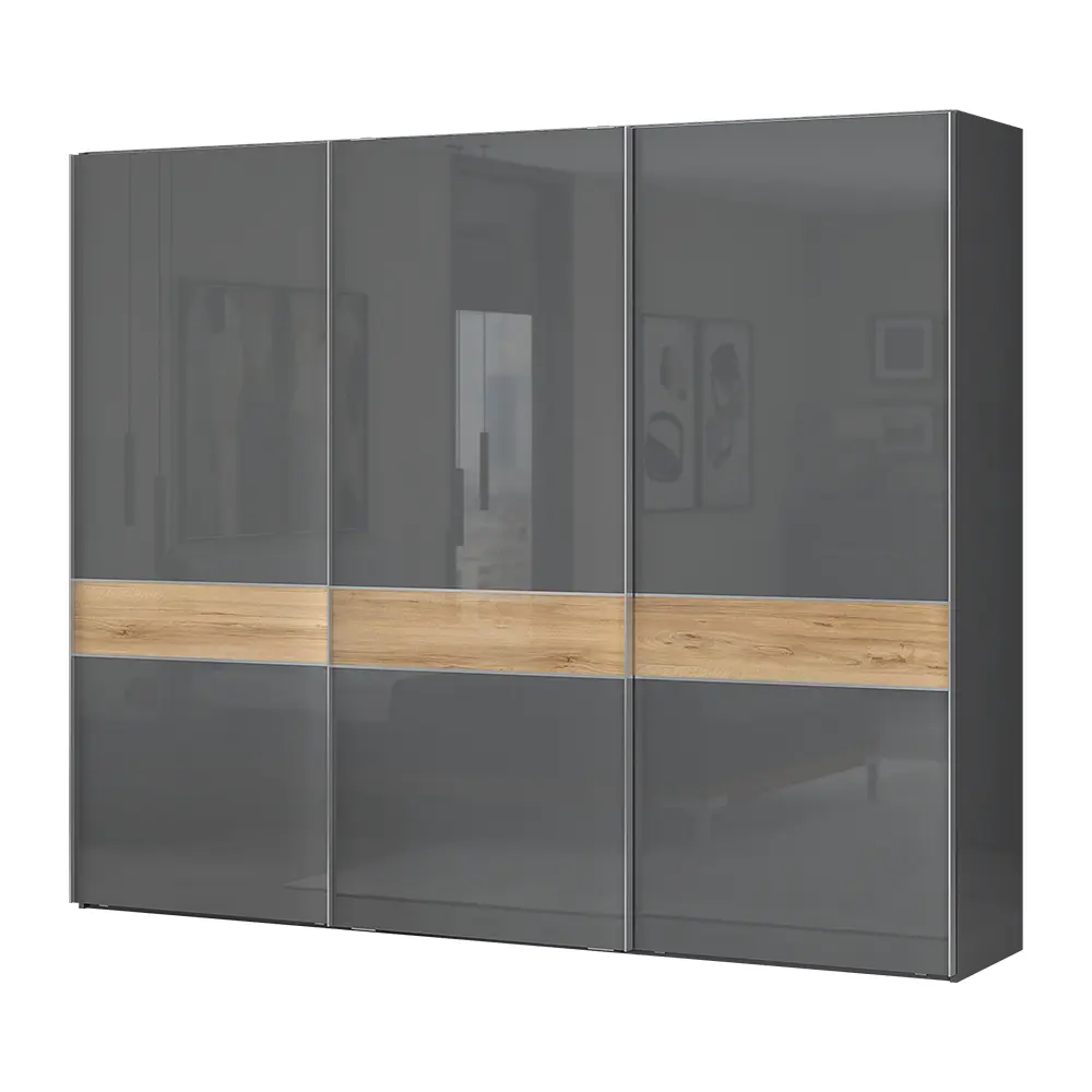 JELA Klizni plakar PK281/ON - kolekcija Onyx - Antracit HG lak/Pacifik orah lak - 272x224x61 cm