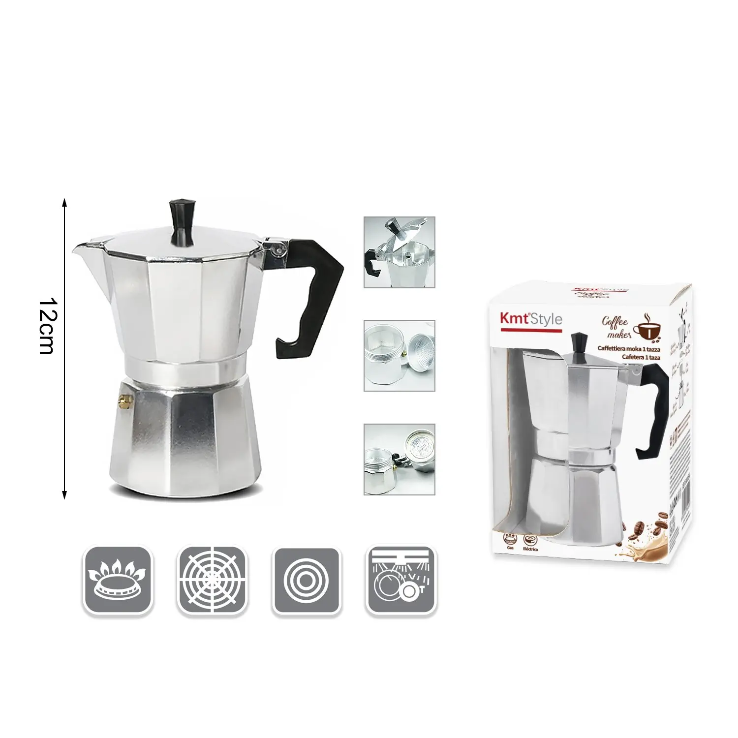 KMT Moka pot, 1 šoljica, Srebrne bolje
