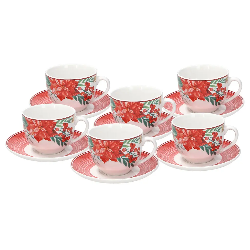 Tognana Set šolja za čaj 260 ml sa tacnama Sweet Christmas, 6 šolja i 6 tacni, Porcelan