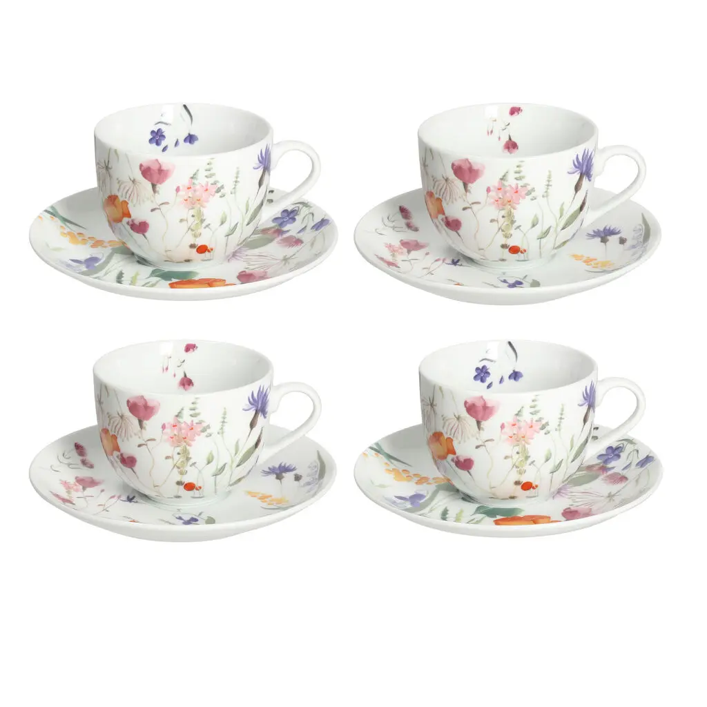 Tognana Set šoljica za kapućino 230 ml sa tacnama Atollo Flora, 4 šolje i 4 tacne, Porcelan