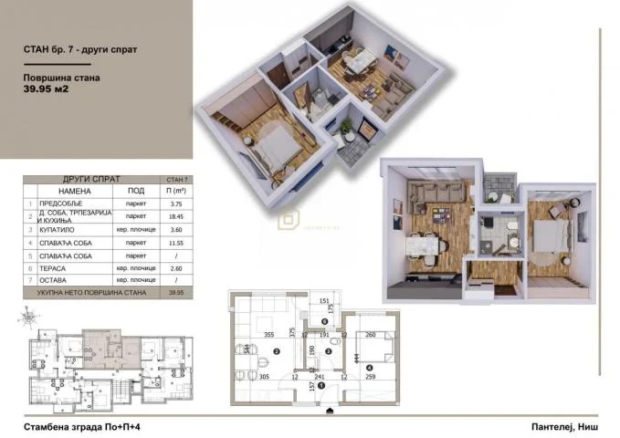 Jednoiposoban stan, 40m2, Durlan