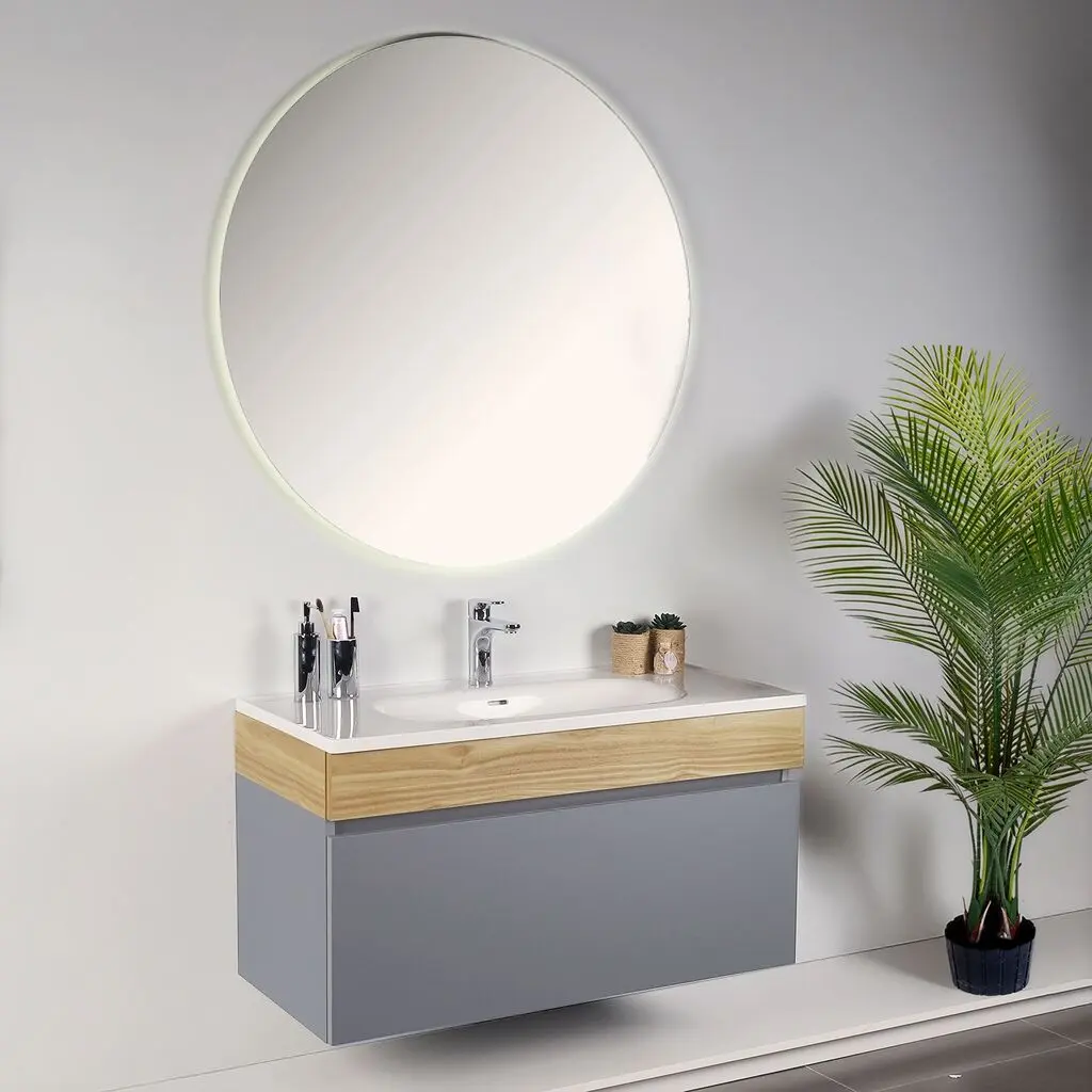 Skye Decor Set kupatilskog ormarića sa umivaonikom i ogledalom, 2 dela, Sivi