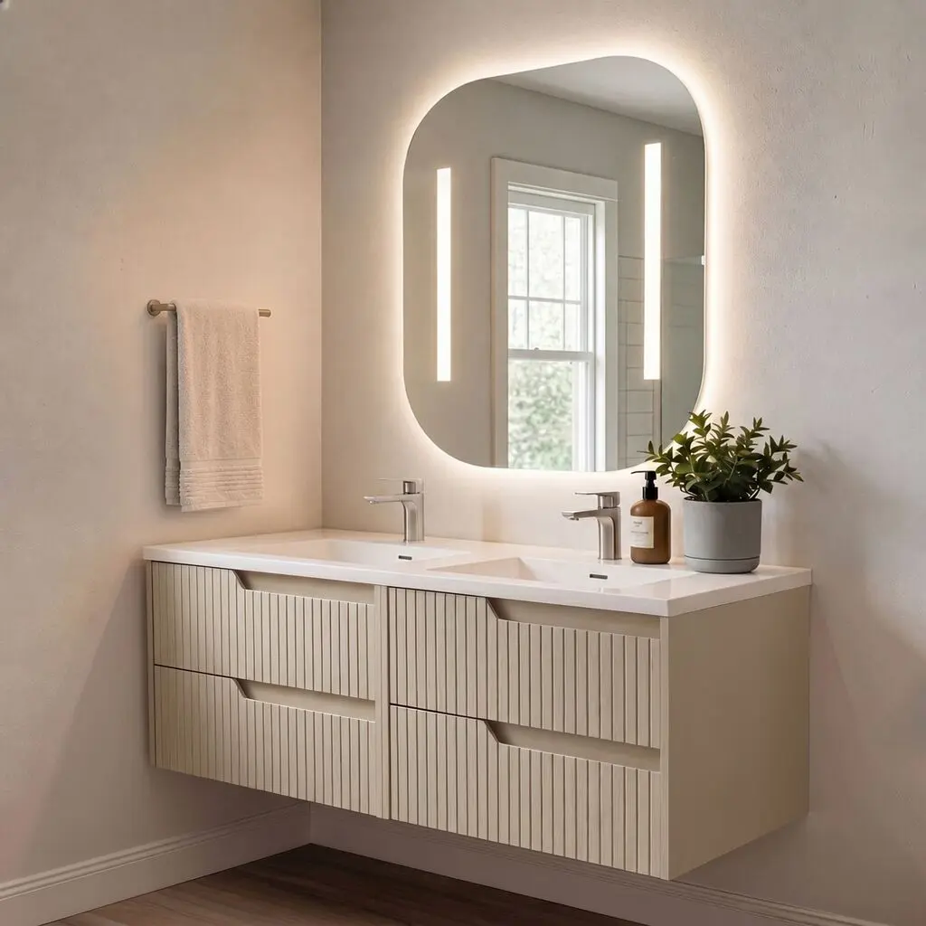 Skye Decor Set kupatilskog ormarića sa umivaonikom i ogledalom, 2 dela, Bež