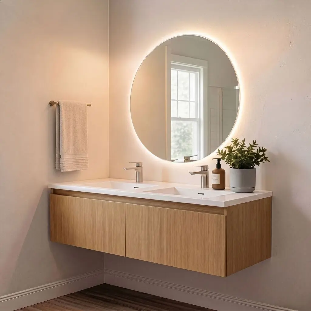 Skye Decor Set kupatilskog ormarića sa umivaonikom i ogledalom, 2 dela, Krem
