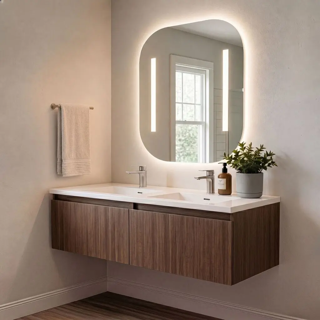 Skye Decor Set kupatilskog ormarića sa umivaonikom i ogledalom, 2 dela, Braon